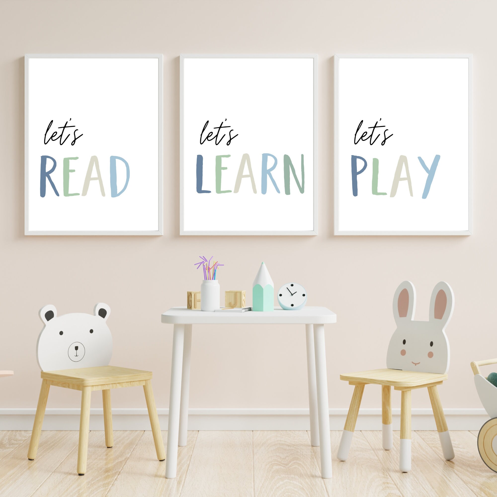 Set of 3 Printable Playroom Signs, Let's Read, Let's Learn, Let's Play ...
