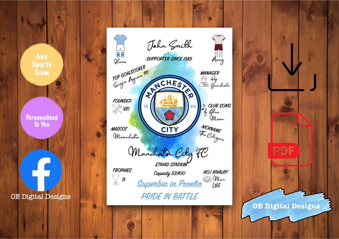 Personalised Football Supporter Poster, Manchester City - Etsy