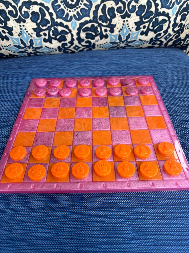 Pink and Orange Chess Set, Checker Set, Customizable - Etsy