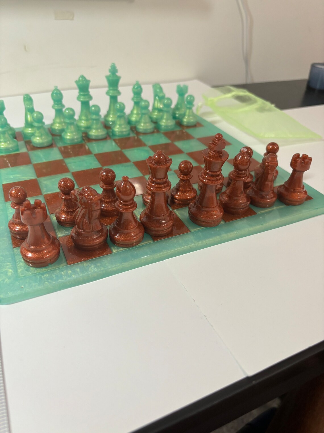 Mint and Bronze Chess Set Green and Brown Chess Set Copper Chess Set ...