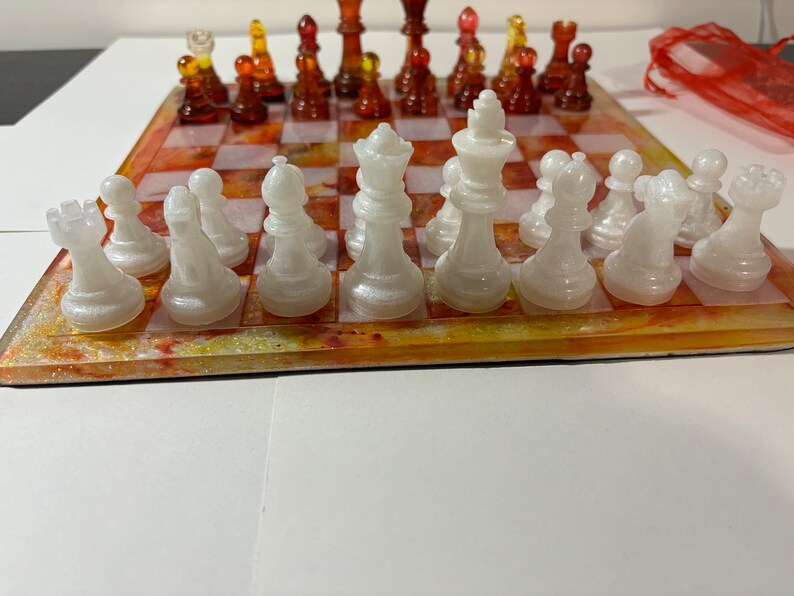 Fire Designed Chess Set Lava Chess Set Melting Design Chess Set White ...