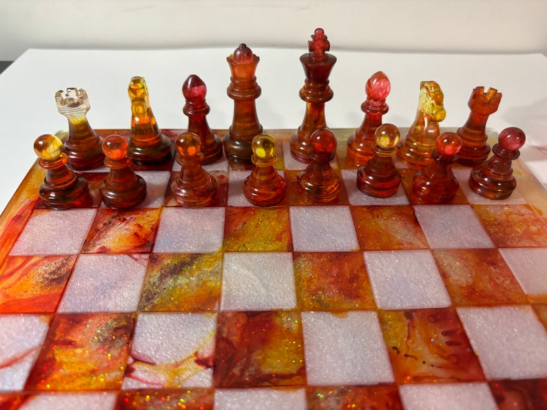 Fire Designed Chess Set Lava Chess Set Melting Design Chess Set White ...