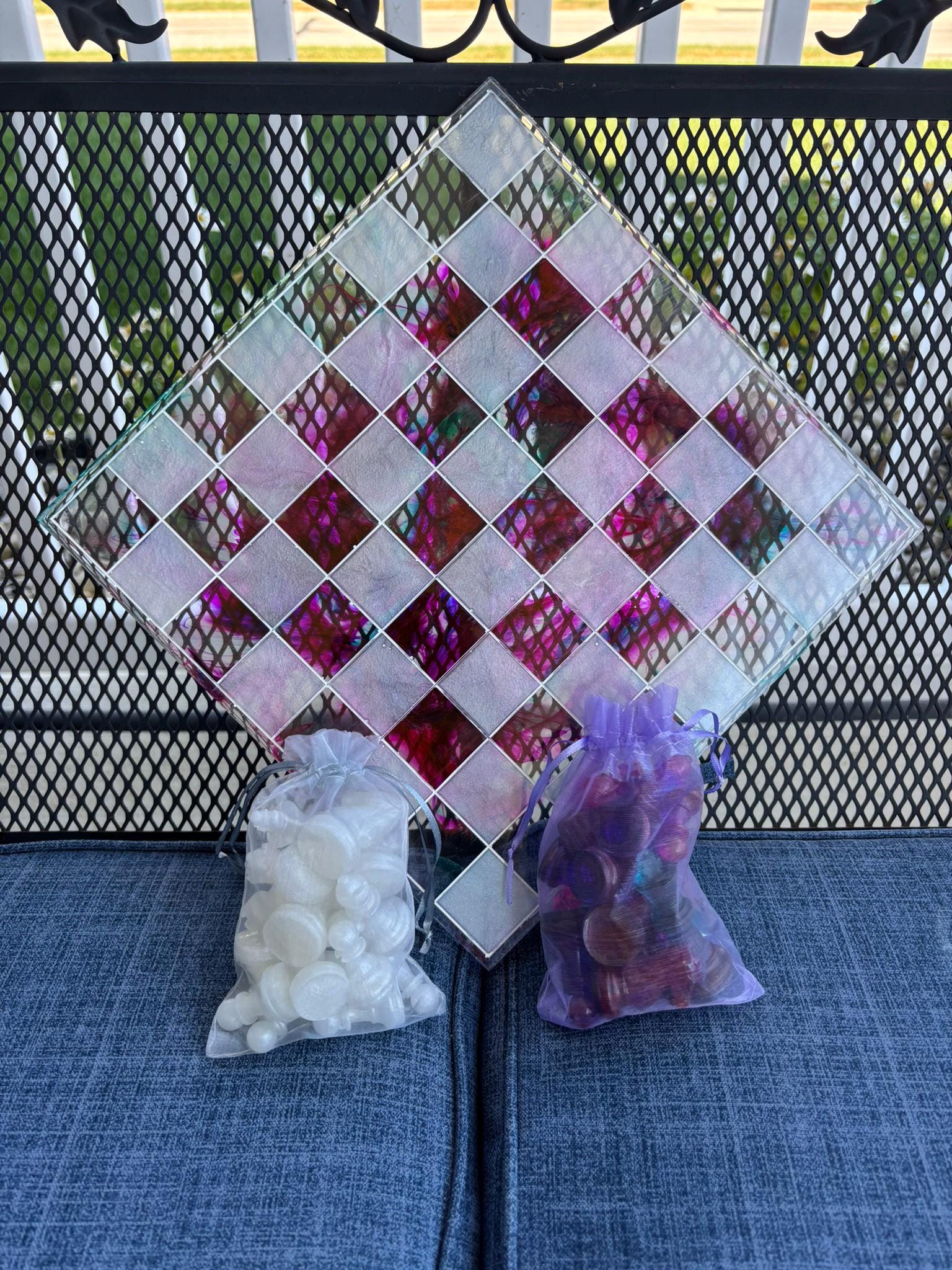 Outer Space Chess Set, White and Inked Clear Chess Set, Resin Chess Set ...