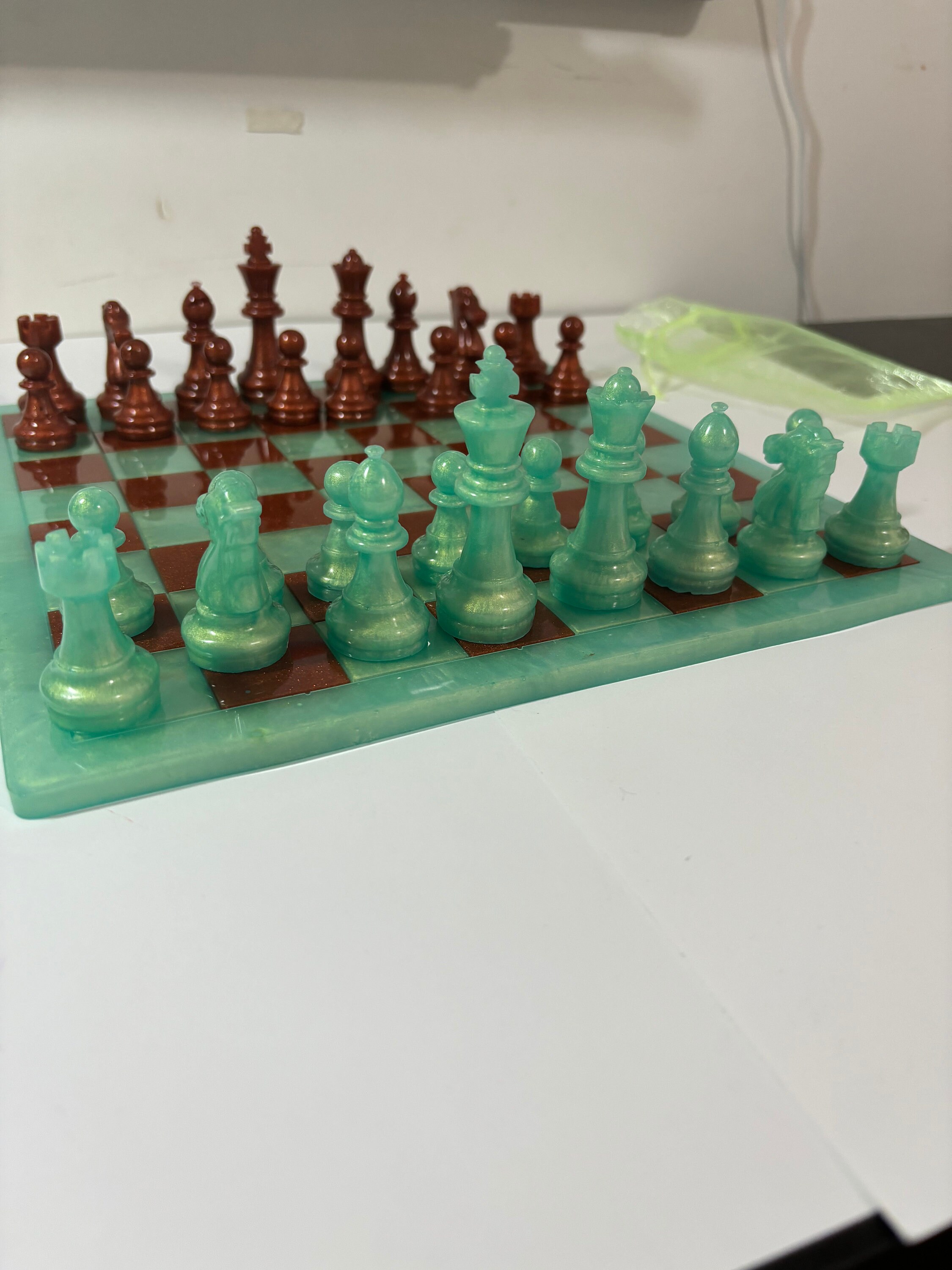Mint and Bronze Chess Set Green and Brown Chess Set Copper Chess Set ...