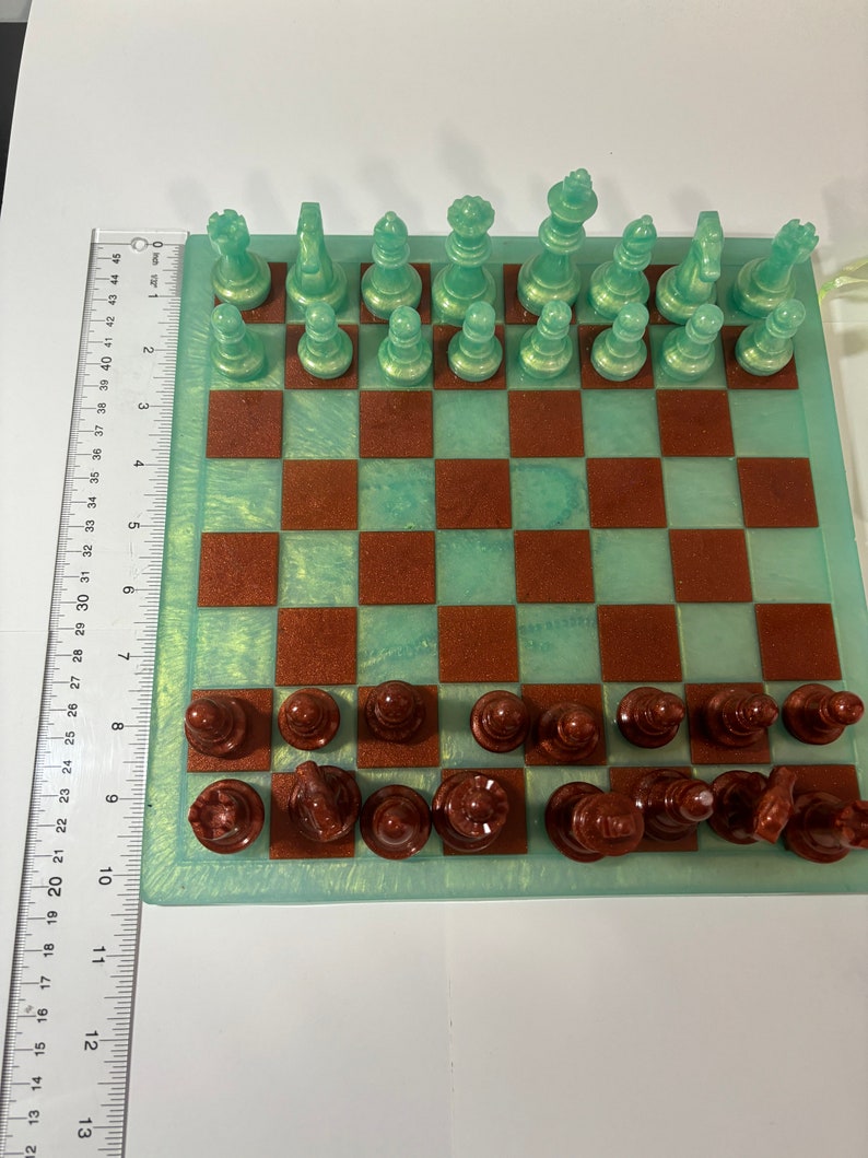 Mint and Bronze Chess Set Green and Brown Chess Set Copper Chess Set ...