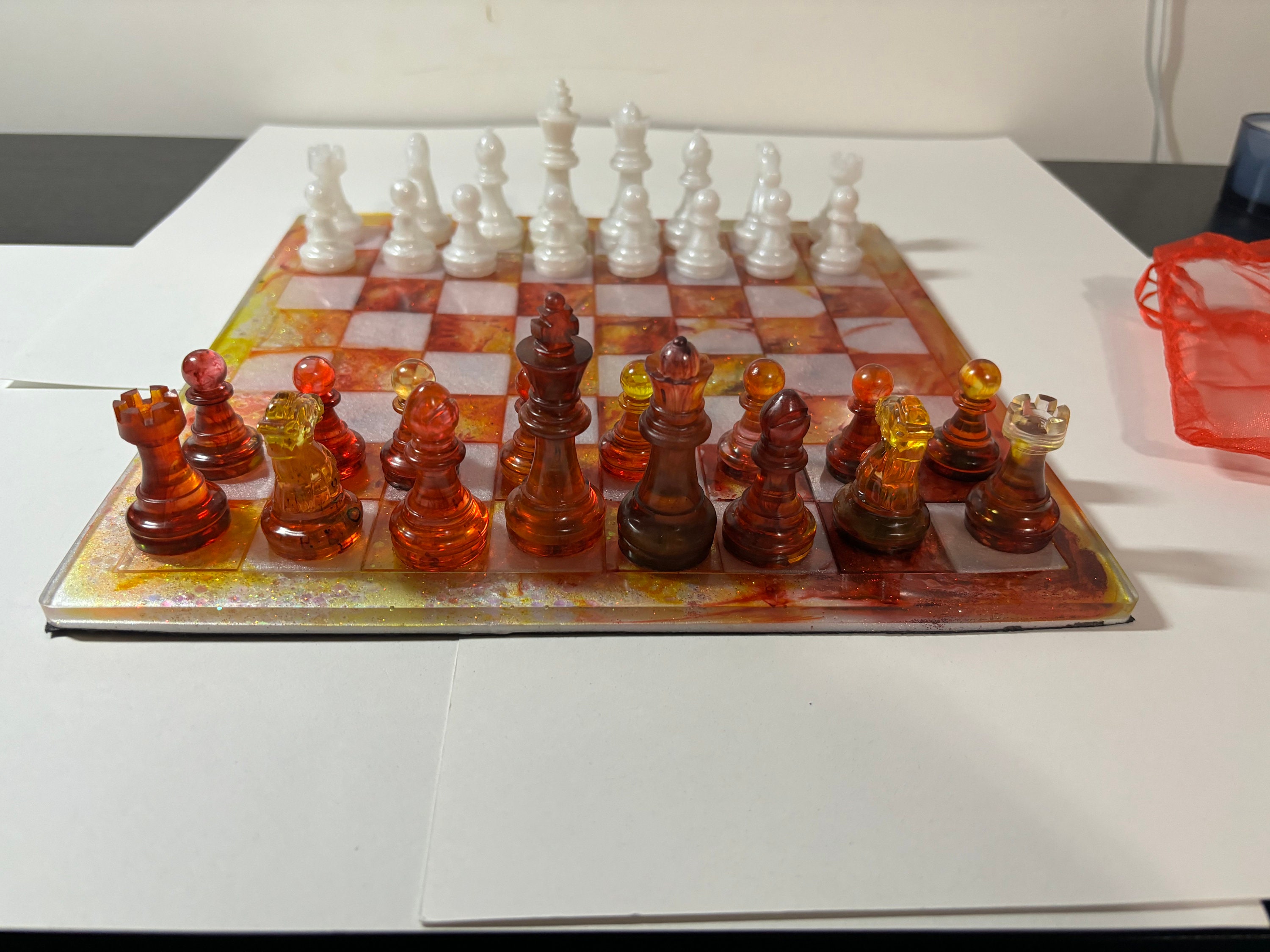 Fire Designed Chess Set Lava Chess Set Melting Design Chess Set White ...