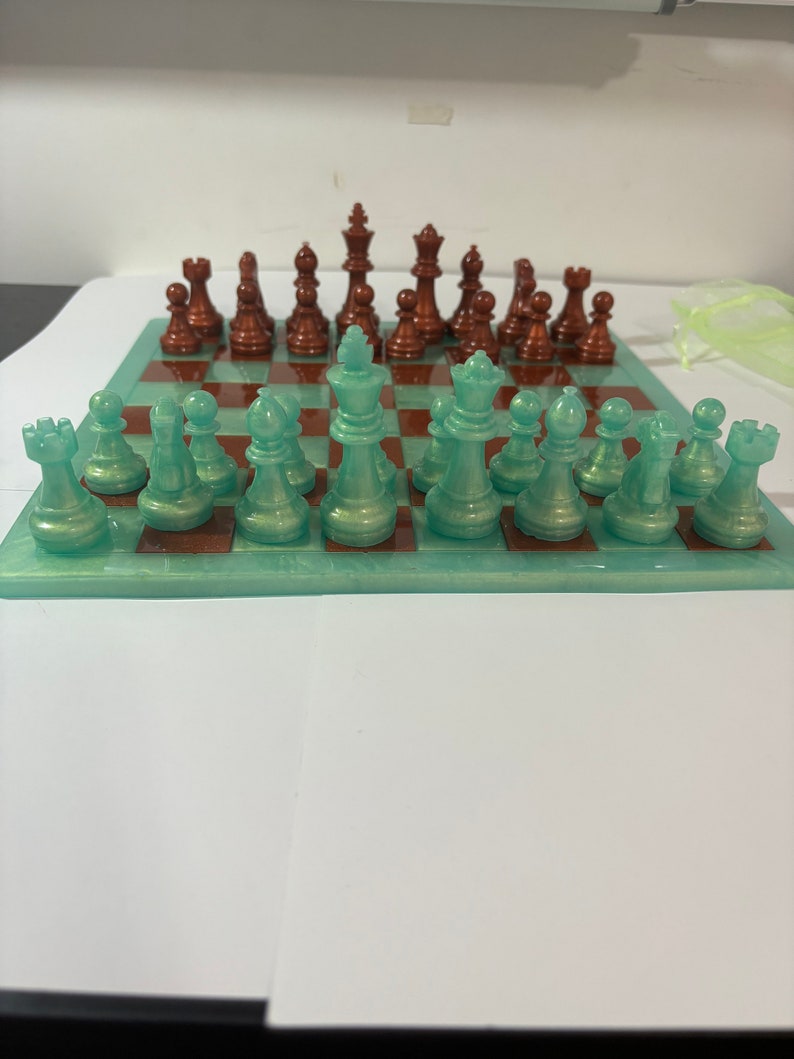 Mint and Bronze Chess Set Green and Brown Chess Set Copper Chess Set ...