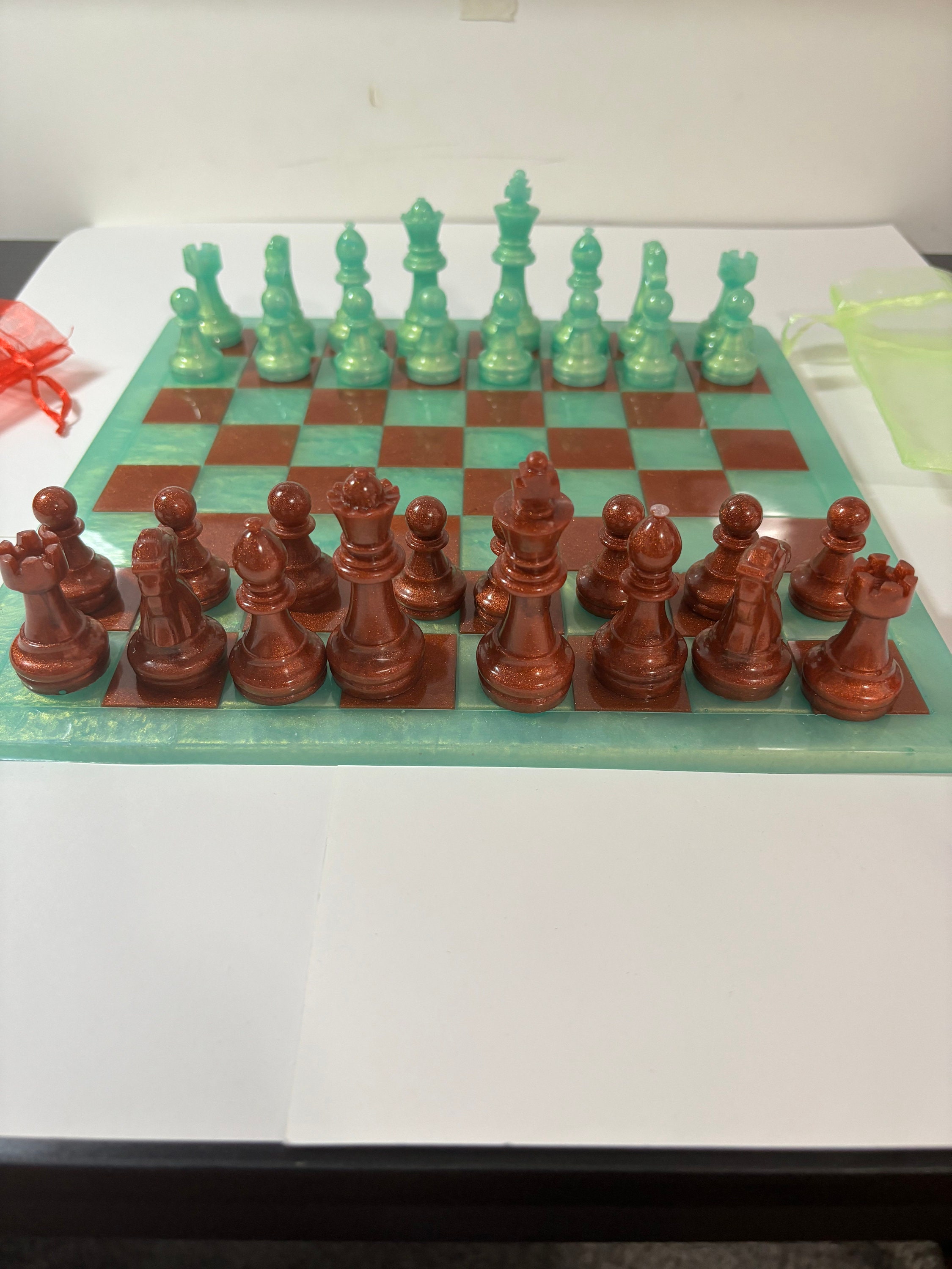Mint and Bronze Chess Set Green and Brown Chess Set Copper Chess Set ...