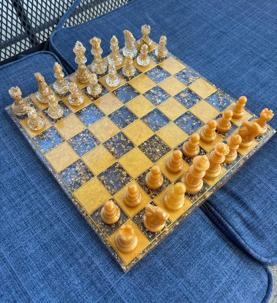 Yellow and Gold Flakes Chess Set, Resin Chess Set, Customizable - Etsy