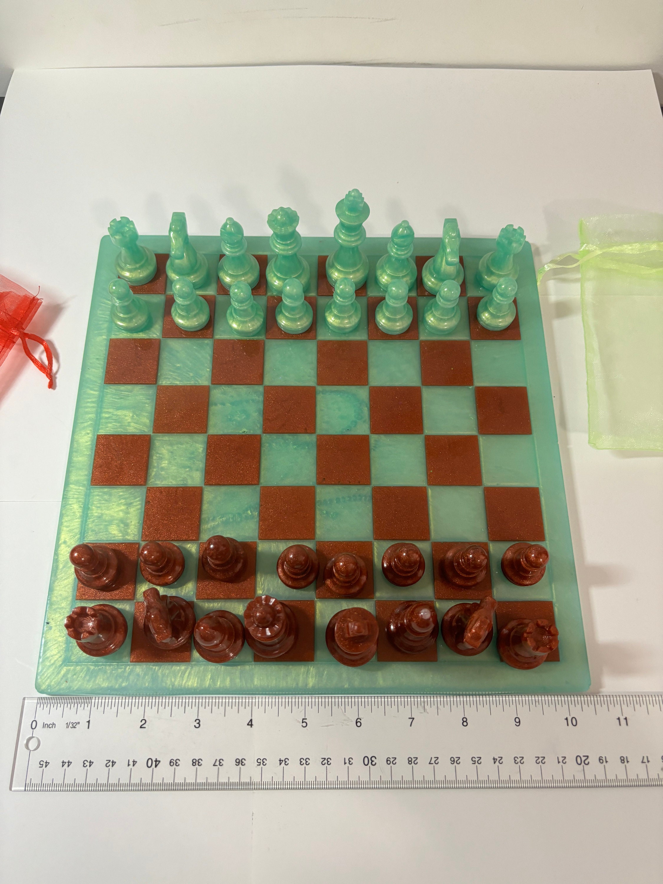 Mint and Bronze Chess Set Green and Brown Chess Set Copper Chess Set ...