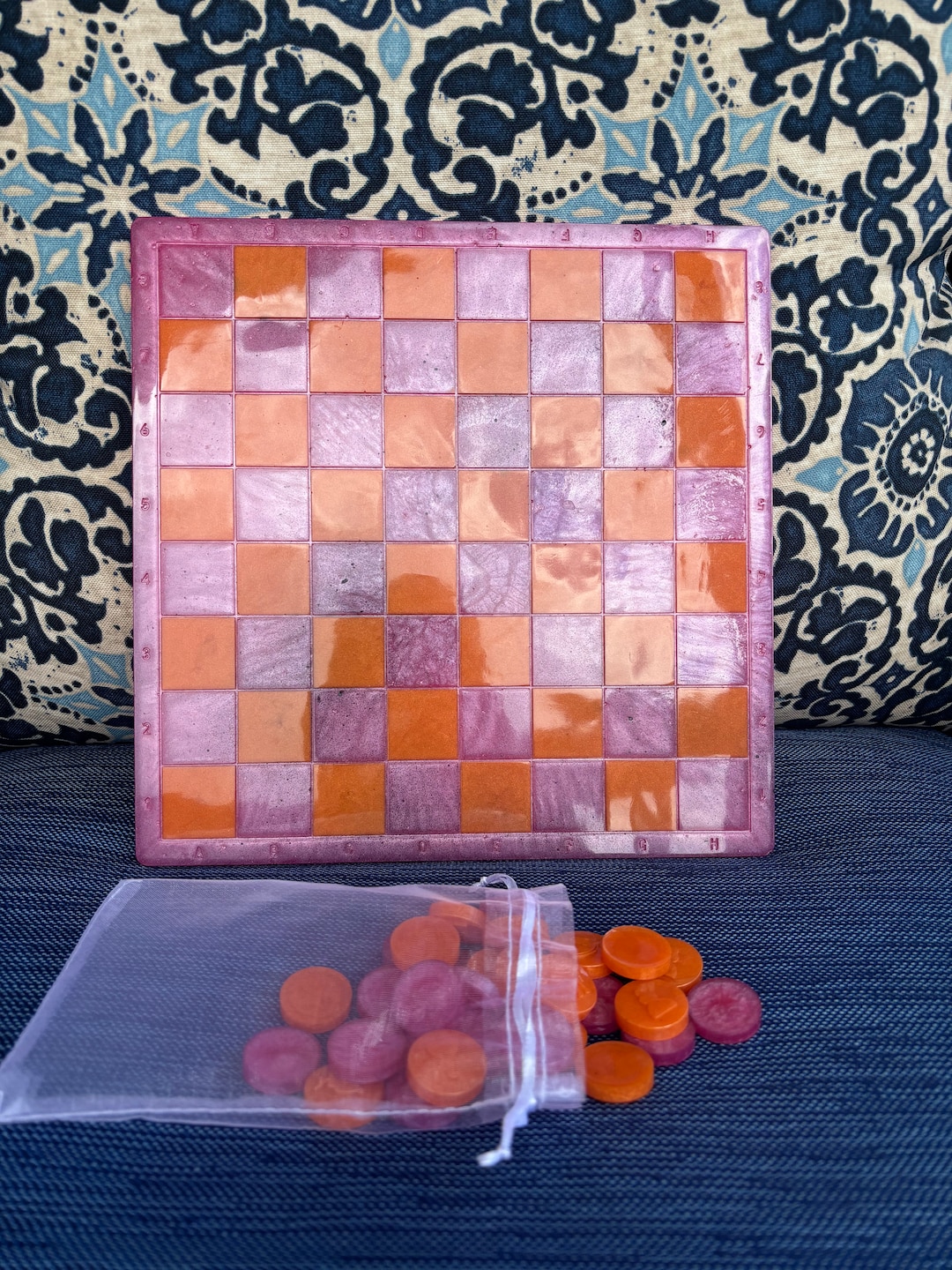 Pink and Orange Chess Set, Checker Set, Customizable - Etsy