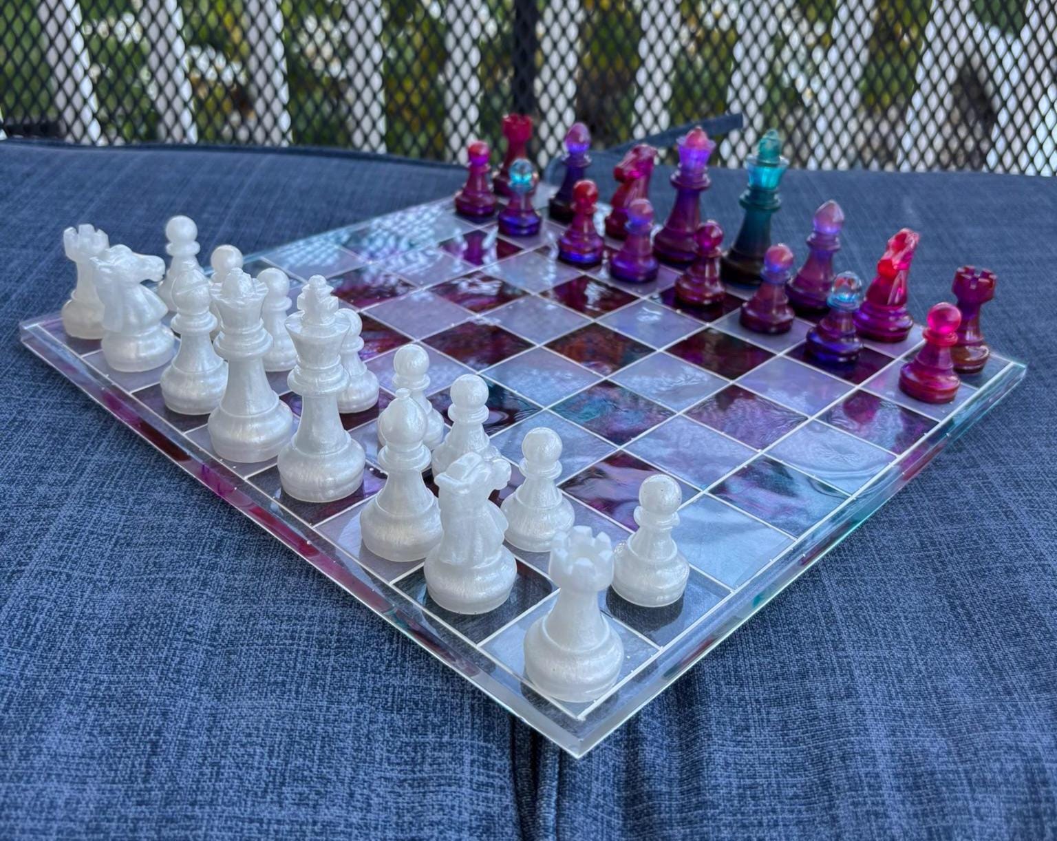 Outer Space Chess Set, White and Inked Clear Chess Set, Resin Chess Set ...