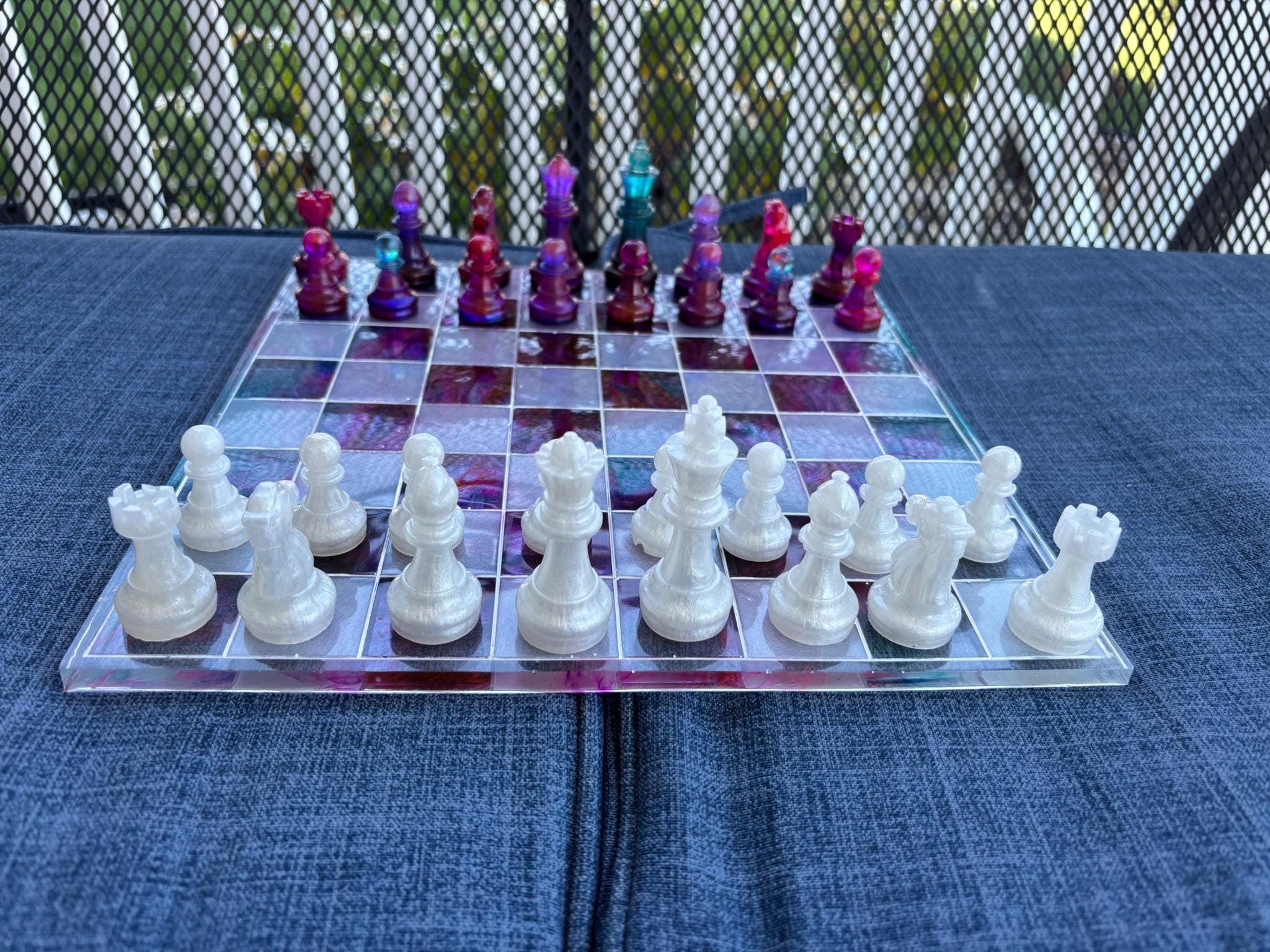 Outer Space Chess Set, White and Inked Clear Chess Set, Resin Chess Set ...