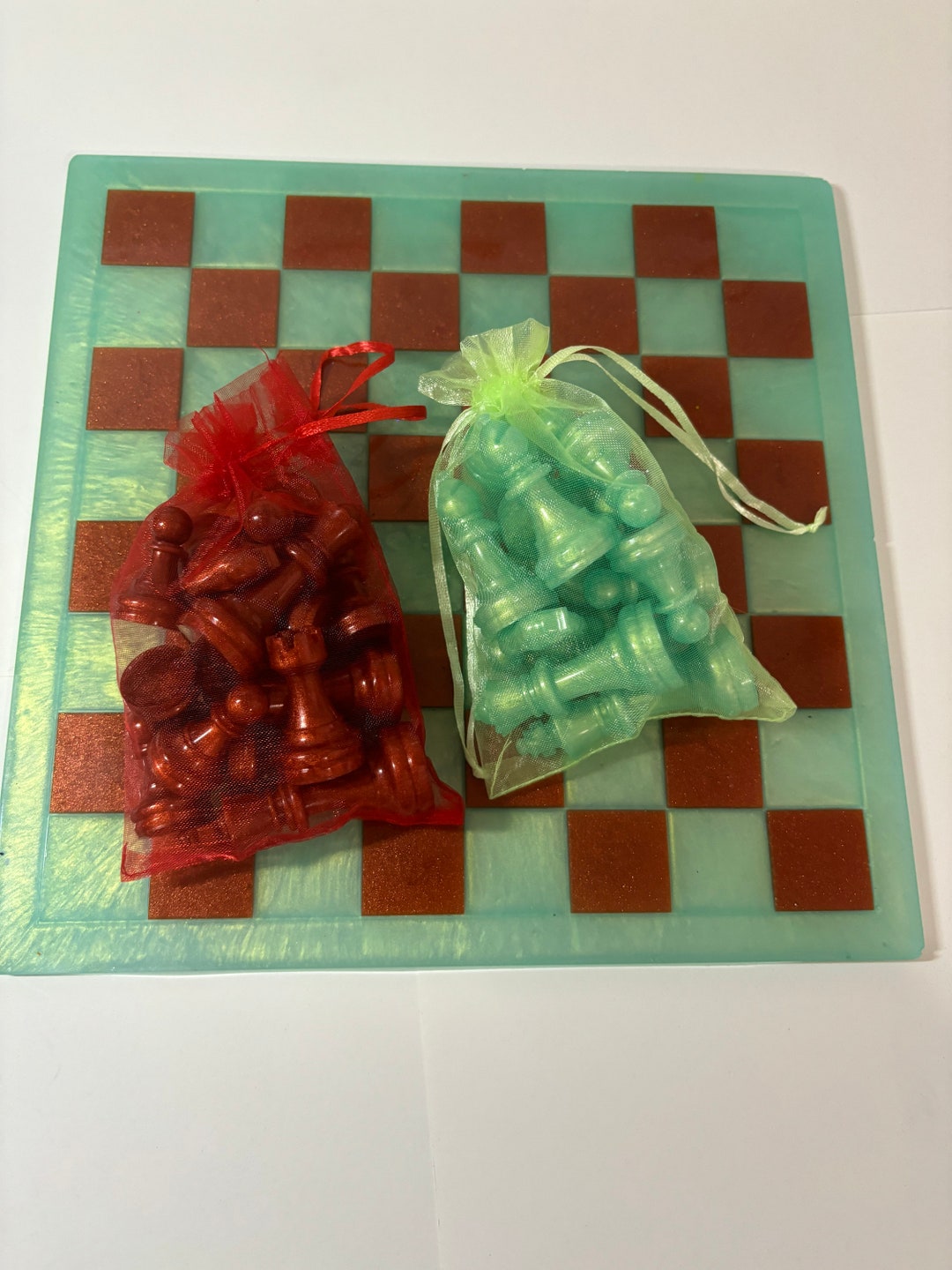 Mint and Bronze Chess Set Green and Brown Chess Set Copper Chess Set ...