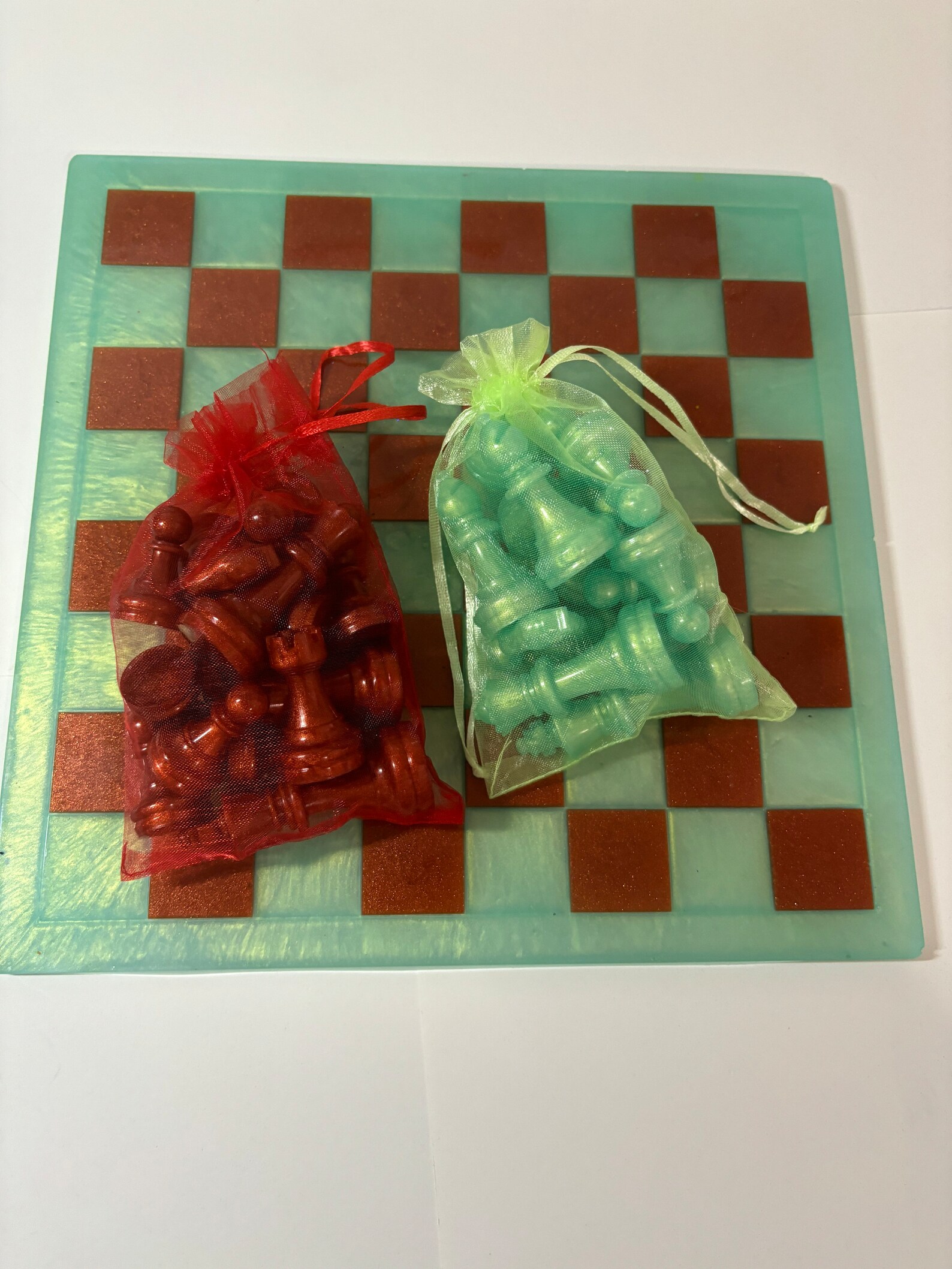 Mint and Bronze Chess Set Green and Brown Chess Set Copper Chess Set ...