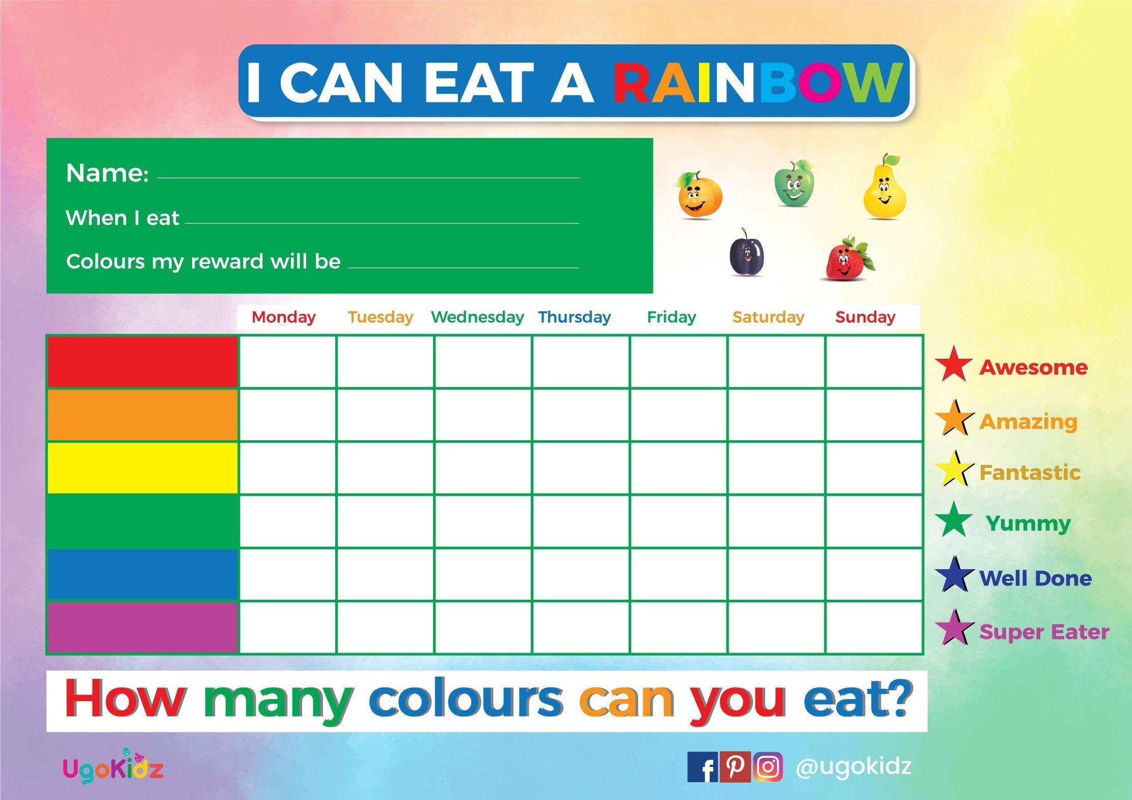 Rainbow Food Chart for Kids Eat the Rainbow Checklist Kids - Etsy Australia