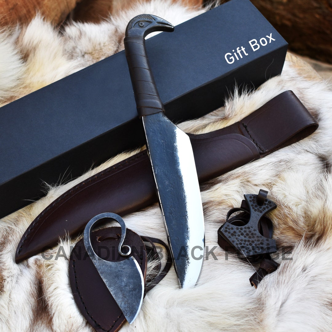 Premium 3 in 1 Viking Raven Knife Set With Gift Box, Camping & Hunting ...