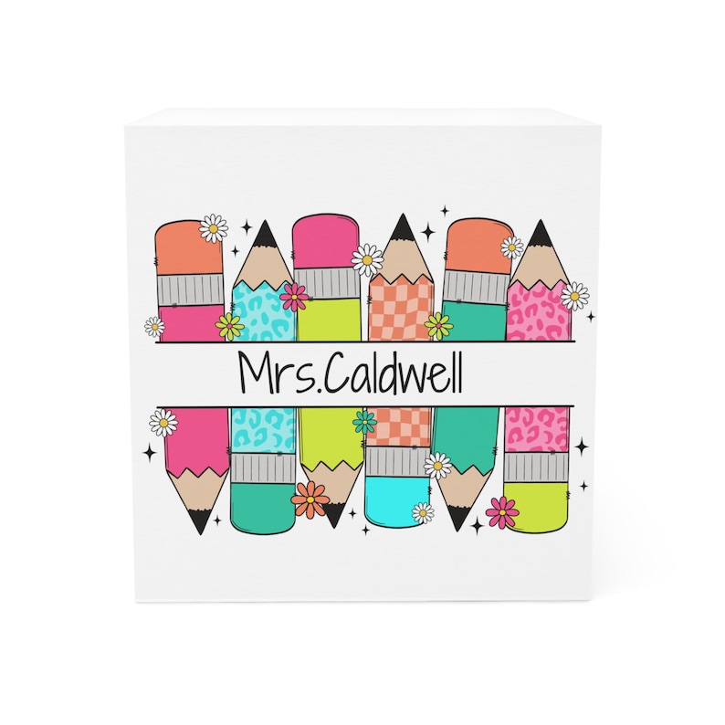Personalized Post It Note Cube for Teachers, Cute Desk Organizer ...
