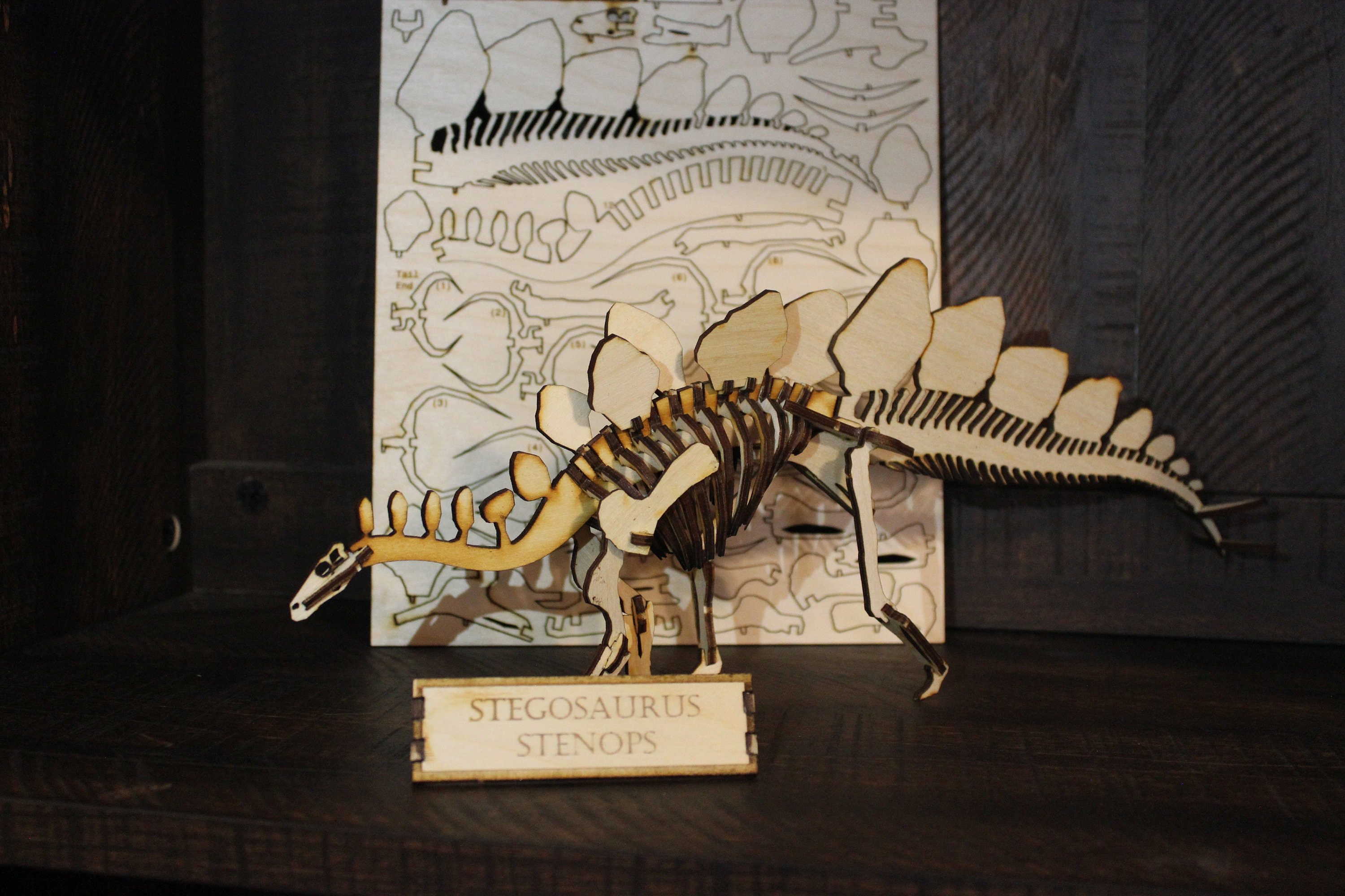 Dinosaur Puzzle KIT Stegosaurus Fossil Puzzle Wooden Stegosaur Display ...