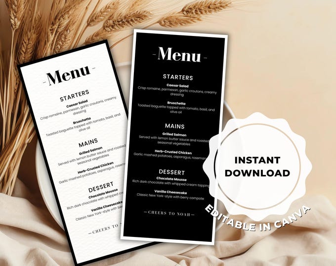 60th Birthday Menu Template Printable, Hand Drawn Dinner Menu for 60th ...