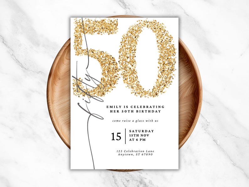 Elegant 50th Birthday Invitation Template: Printable Party Card (canva ...
