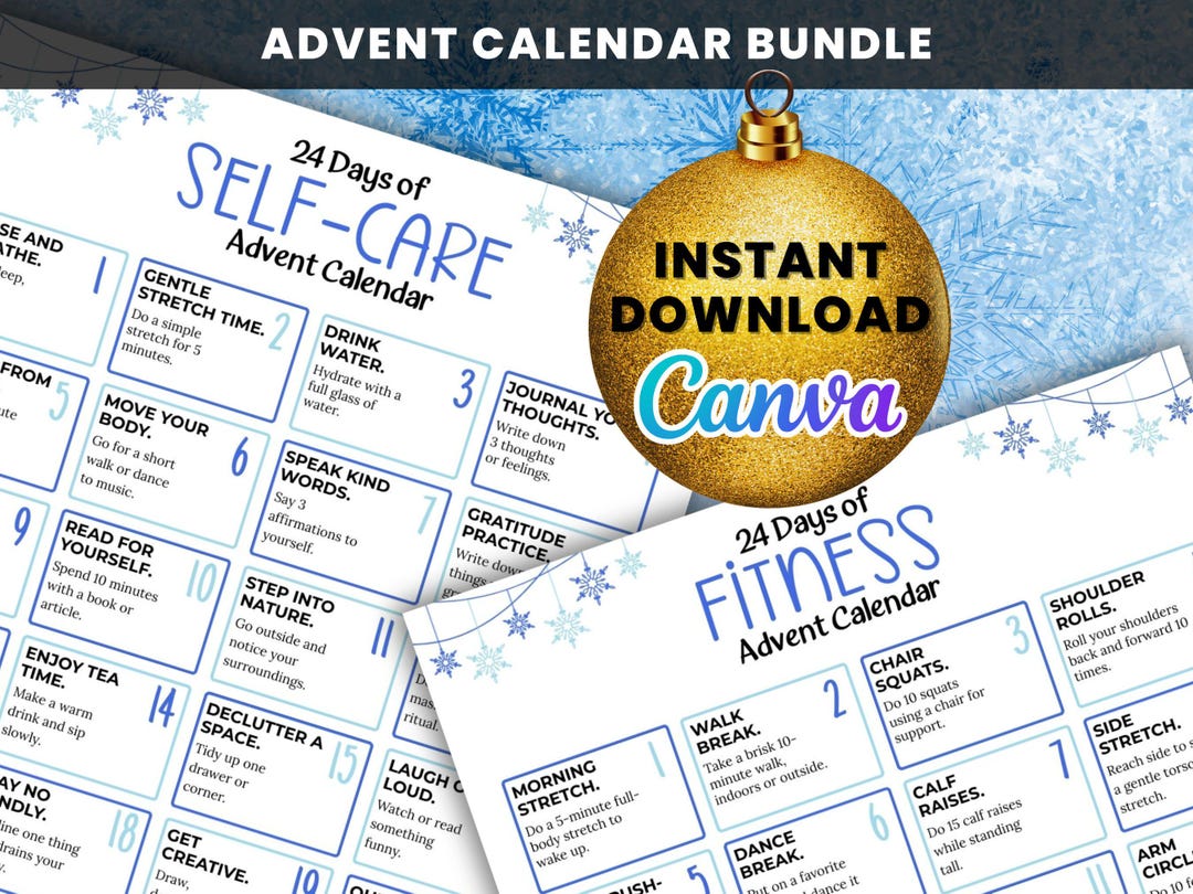 Self-care and Fitness Advent Calendar Bundle, Editable Canva Template ...