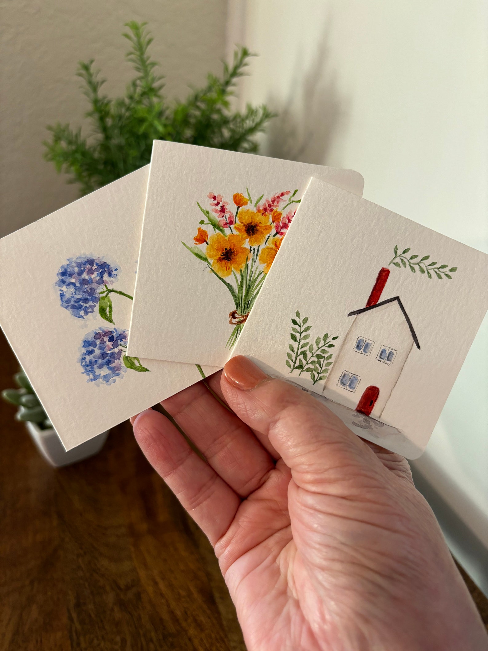 Mini Greeting Card With Frame Set, Original Watercolor Painting ...