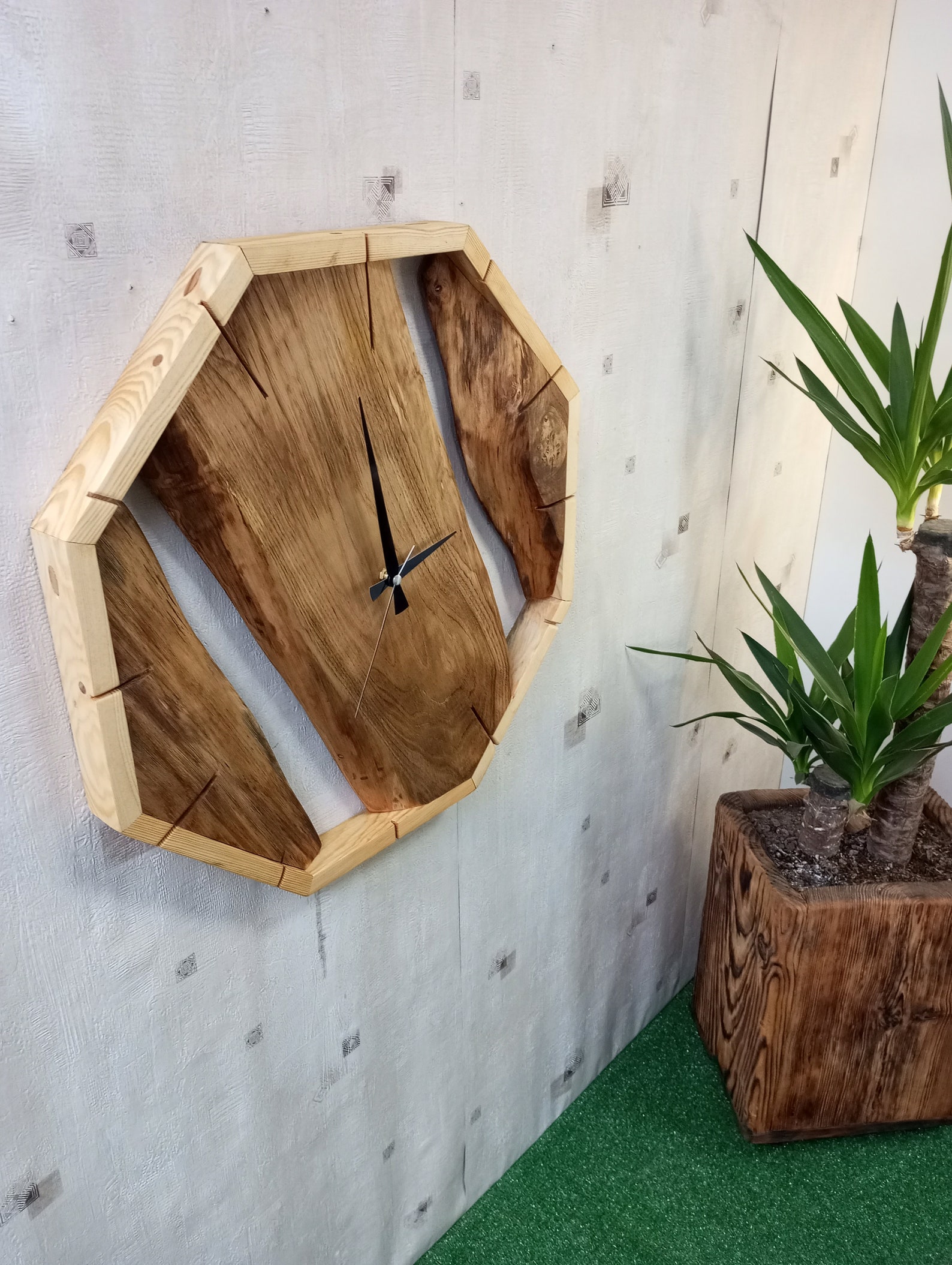 Chestnut Wall Clock,octagon Wall Clock,custom Made Wooden Framed,wall ...