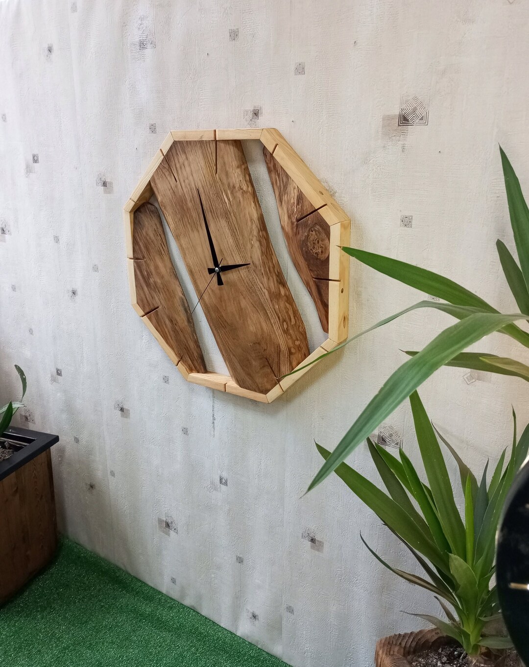 Chestnut Wall Clock,octagon Wall Clock,custom Made Wooden Framed,wall ...