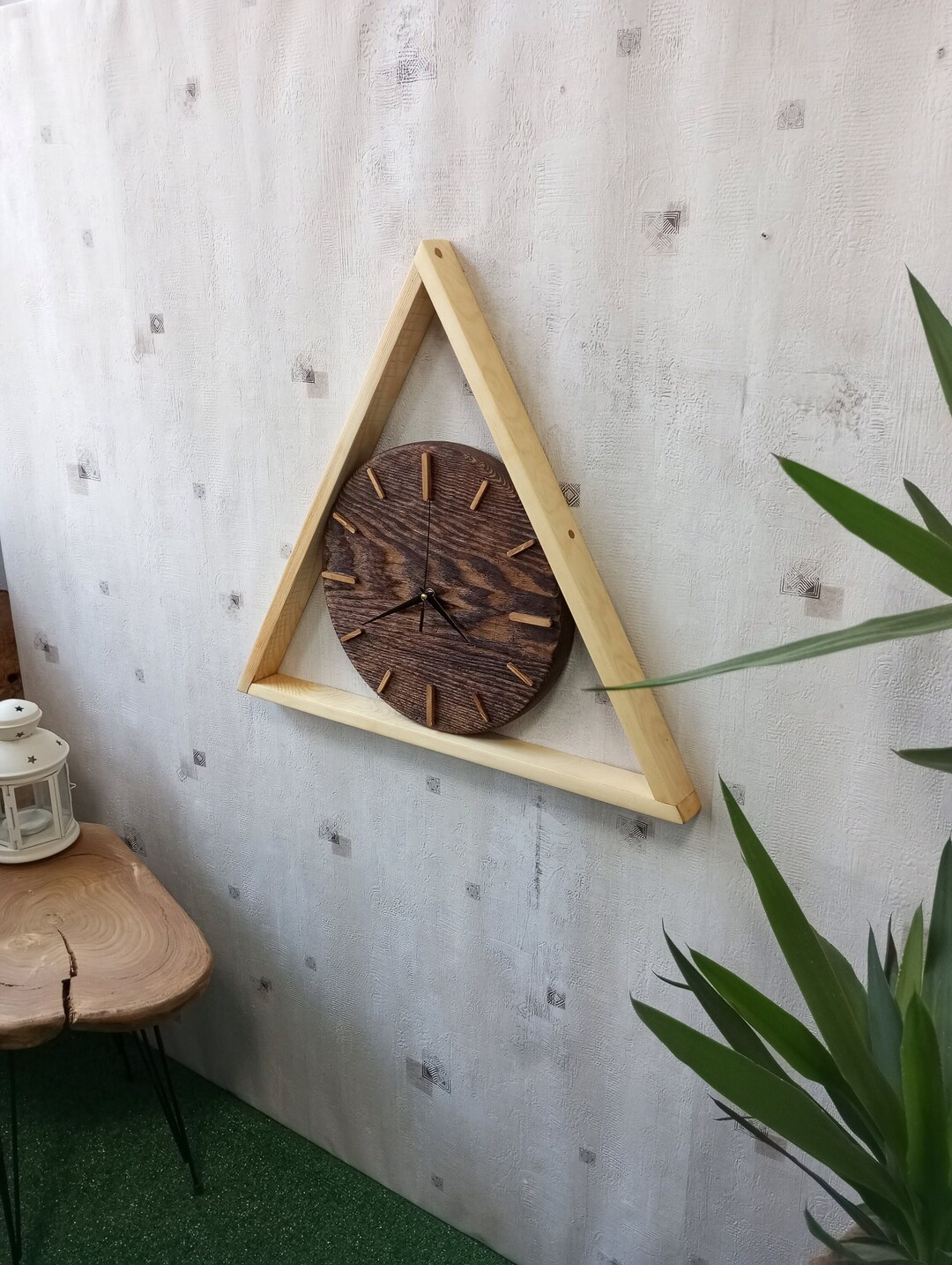 Chesnut Wooden Wall Clock, Unique Wall Clock, Triangle Wall Clock, Live ...