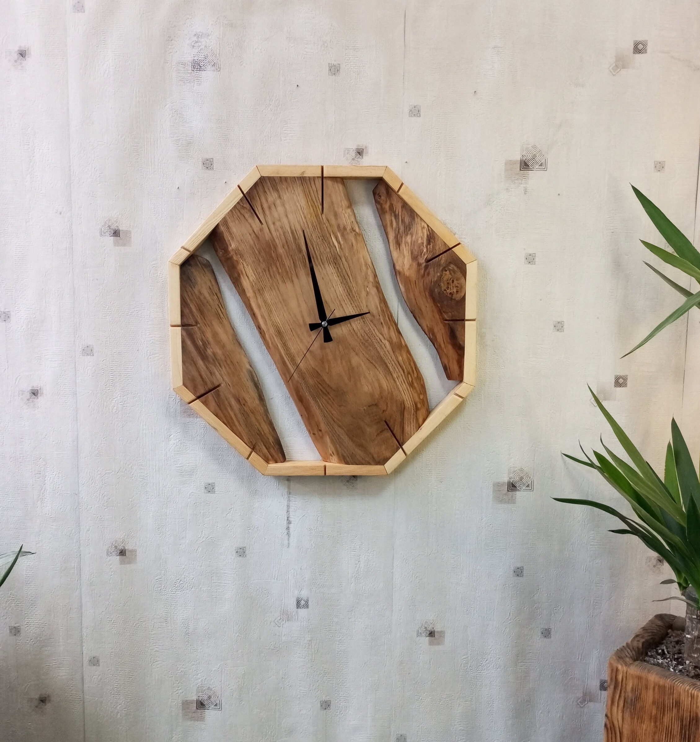 Chestnut Wall Clock,octagon Wall Clock,custom Made Wooden Framed,wall ...