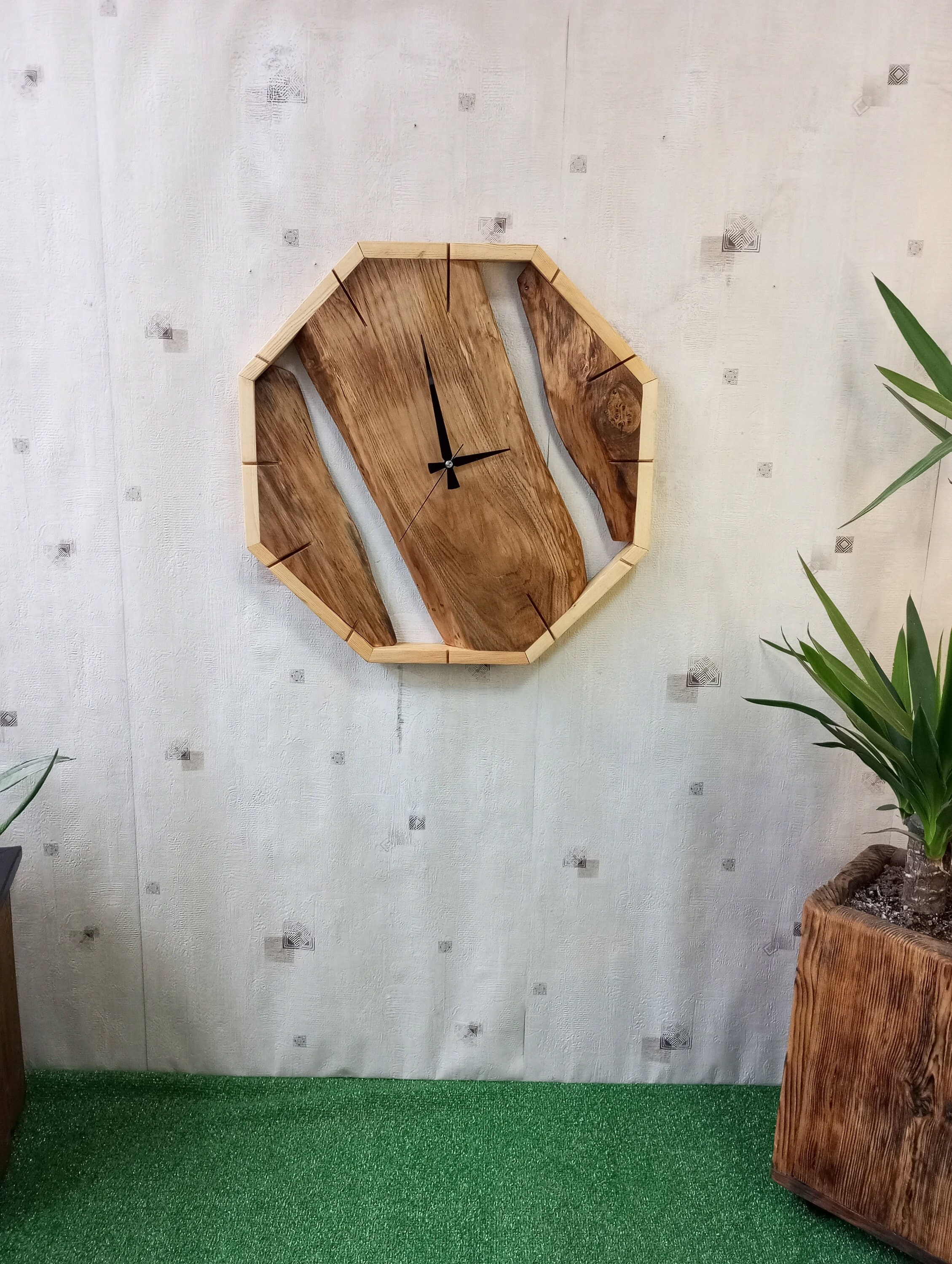 Chestnut Wall Clock,octagon Wall Clock,custom Made Wooden Framed,wall ...