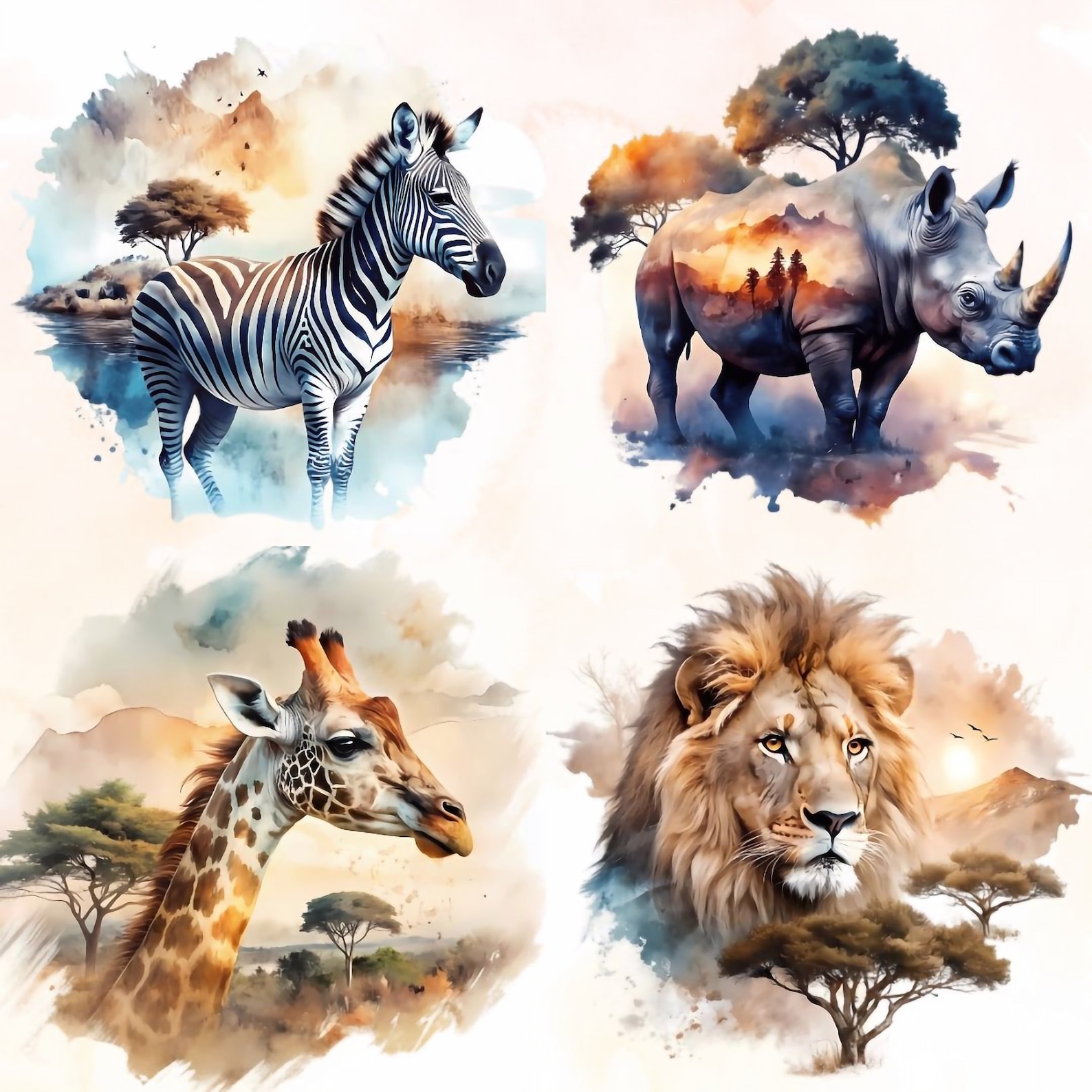 Safari Animals Clipart Bundle.african Animals Png to Create Posters ...