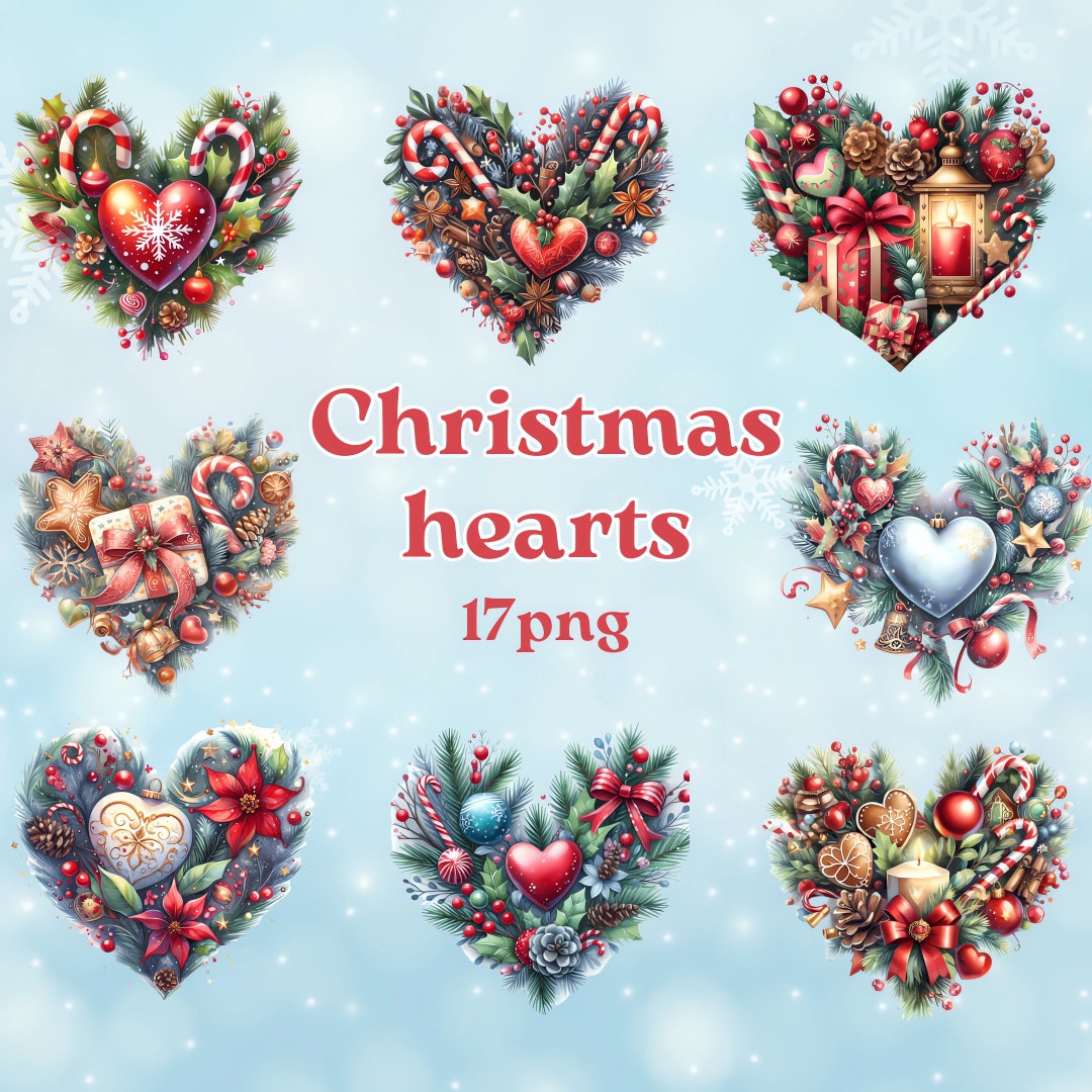 Christmas Heart Clipart Set. Winter Heart, Heart Png to Create ...