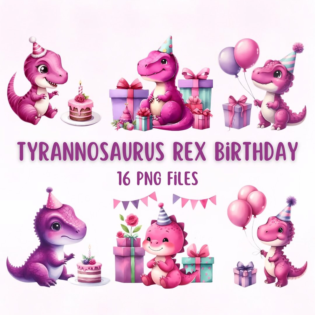 Tyrannosaurus Birthday Clipart Bundle,berry Colored Tyrannosaurus,t-rex ...
