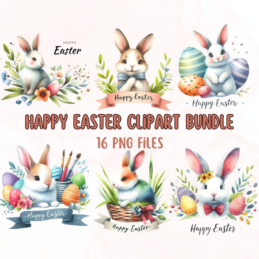 Happy Easter Clipart Bundle,easter Bunny,easter Bunny Digital Images ...