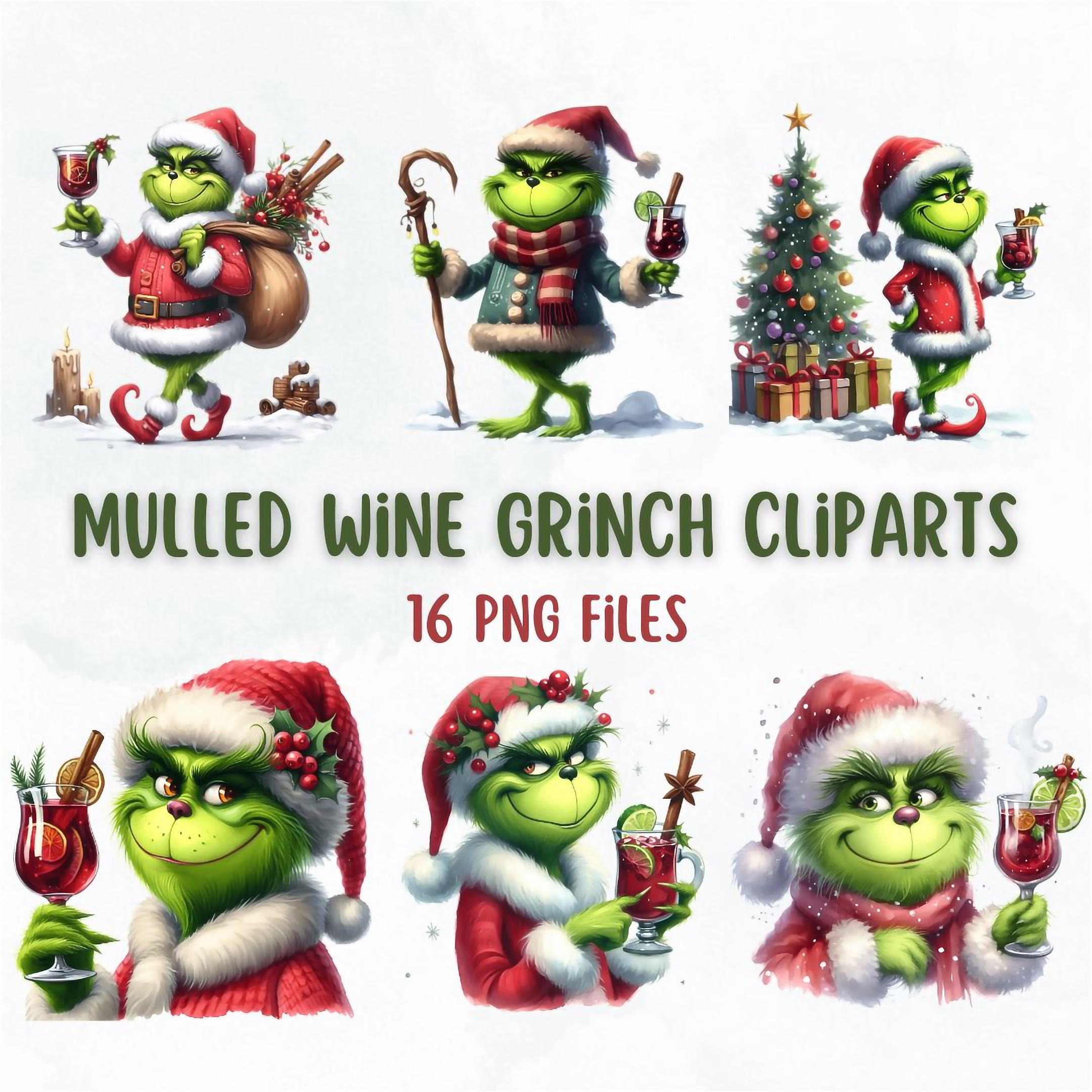Clipart Set Grinch With Mulled Wine. Grinch Clipart,grinch Png to ...