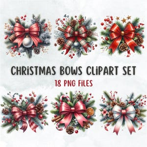 Christmas Bow Clipart Set. Christmas Bow Png, Red Bow Clipart for ...