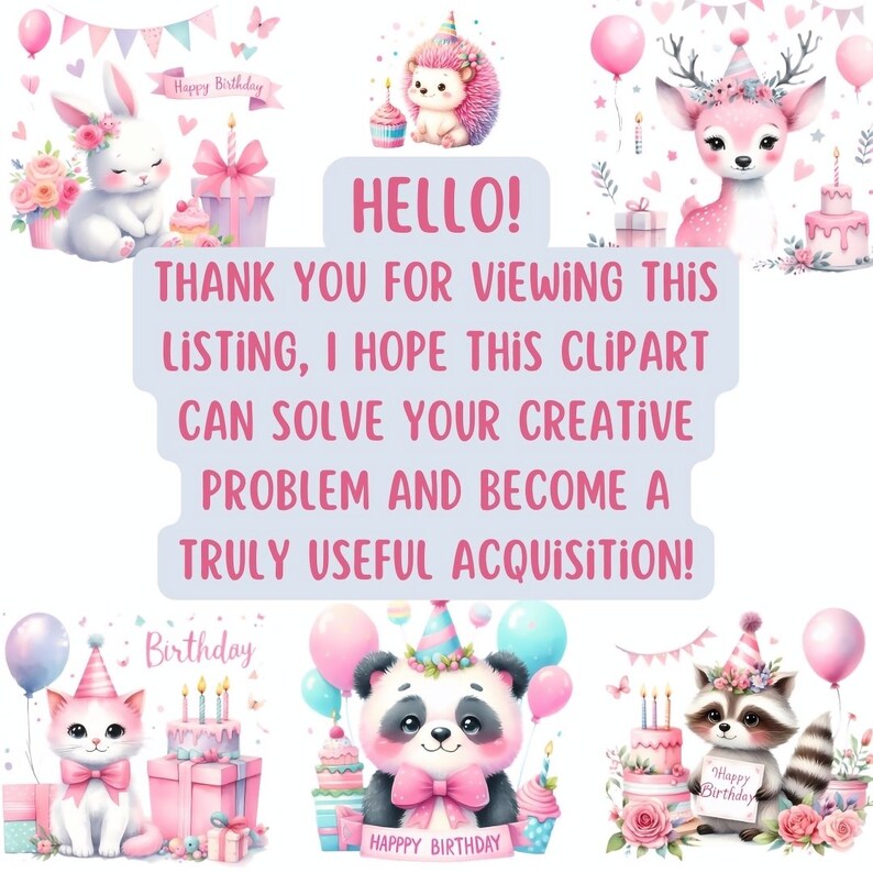 Clipart Collection Cute Animals on Birthday,watercolor Birthday Png ...