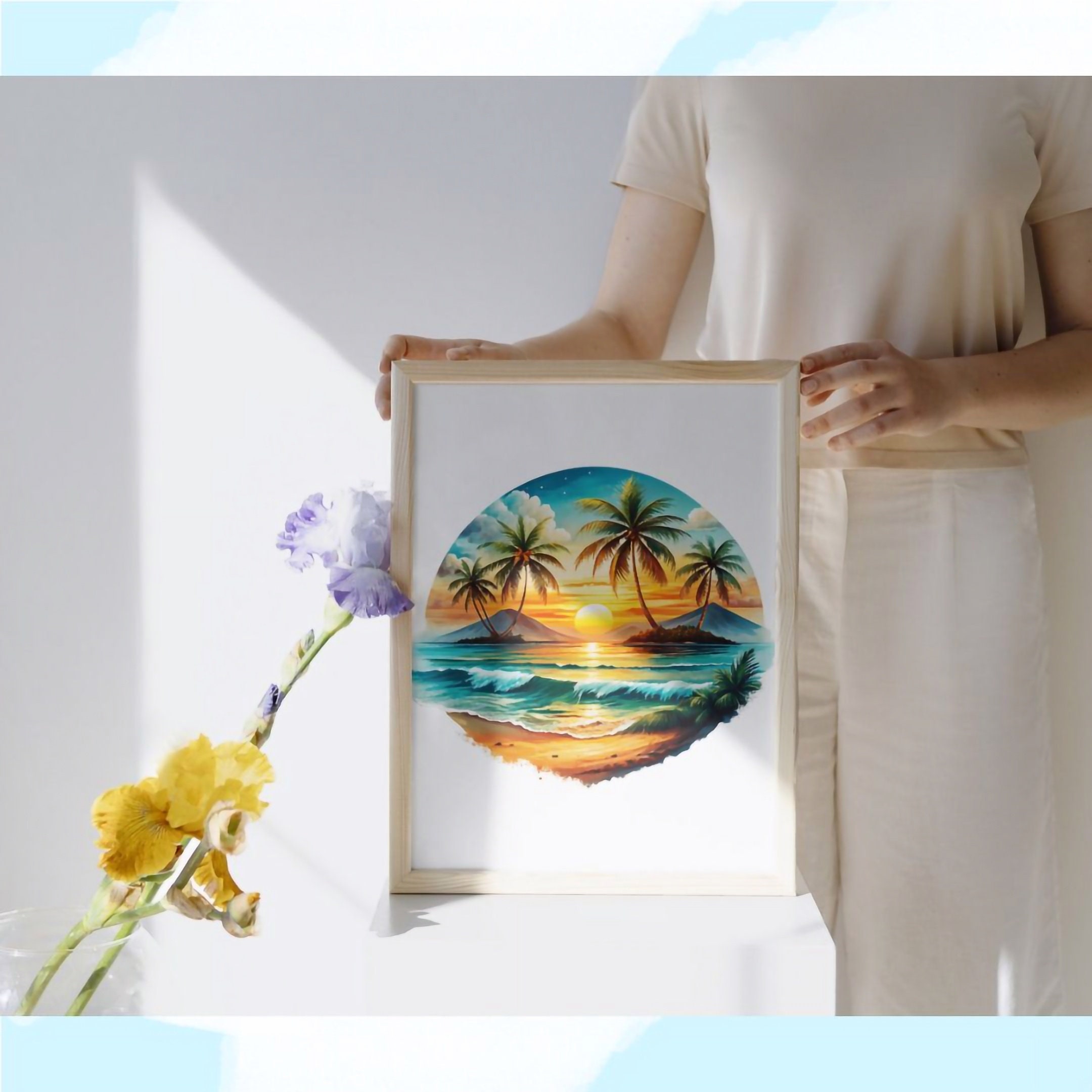 Tropical Sunset Clipart Bundle.a Set of Watercolor Tropical Sunsets for Posters, T-shirt ...