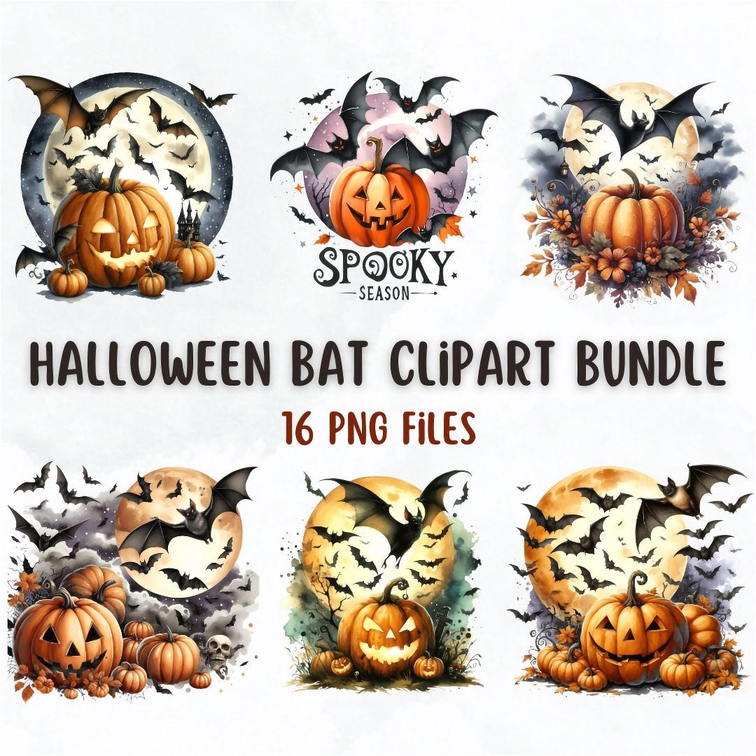 Halloween Pumpkin Clipart Set. Halloween Pumpkin,bat,spooky Clipart ...
