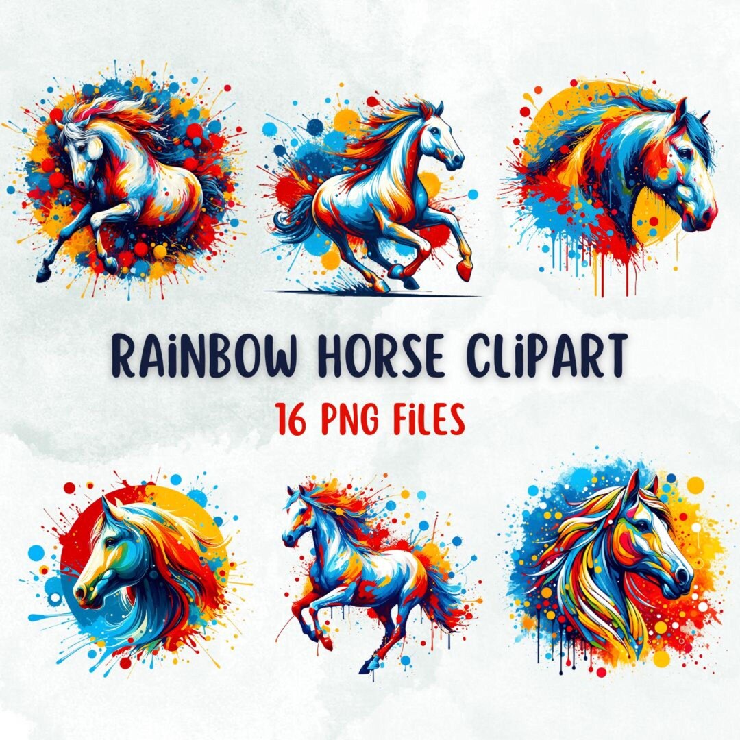 Set of Clipart Rainbow Horse,rainbow Horse Png,rainbow Animals to ...
