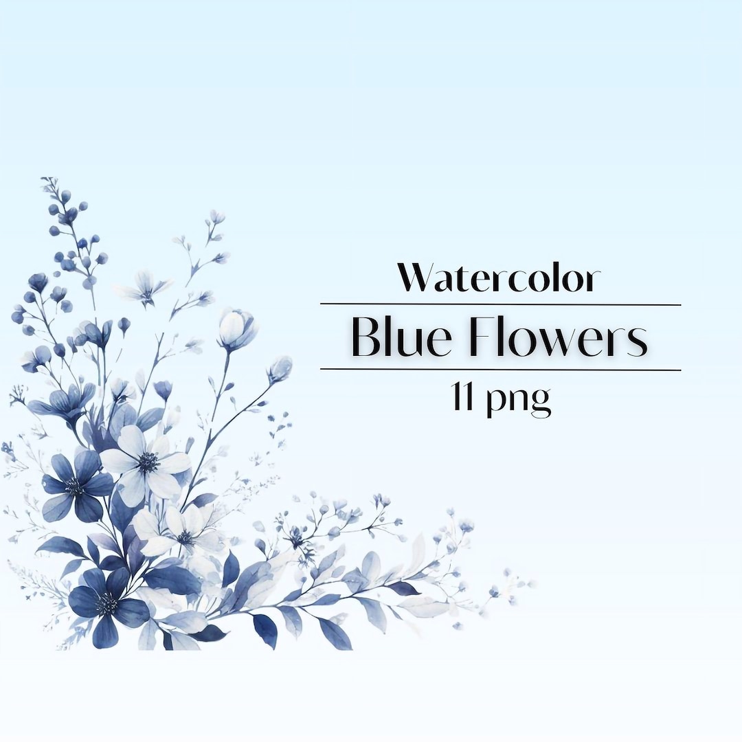 Blue Flowers Clipart, 11 Watercolor Cliparts in Png Format, Digital ...