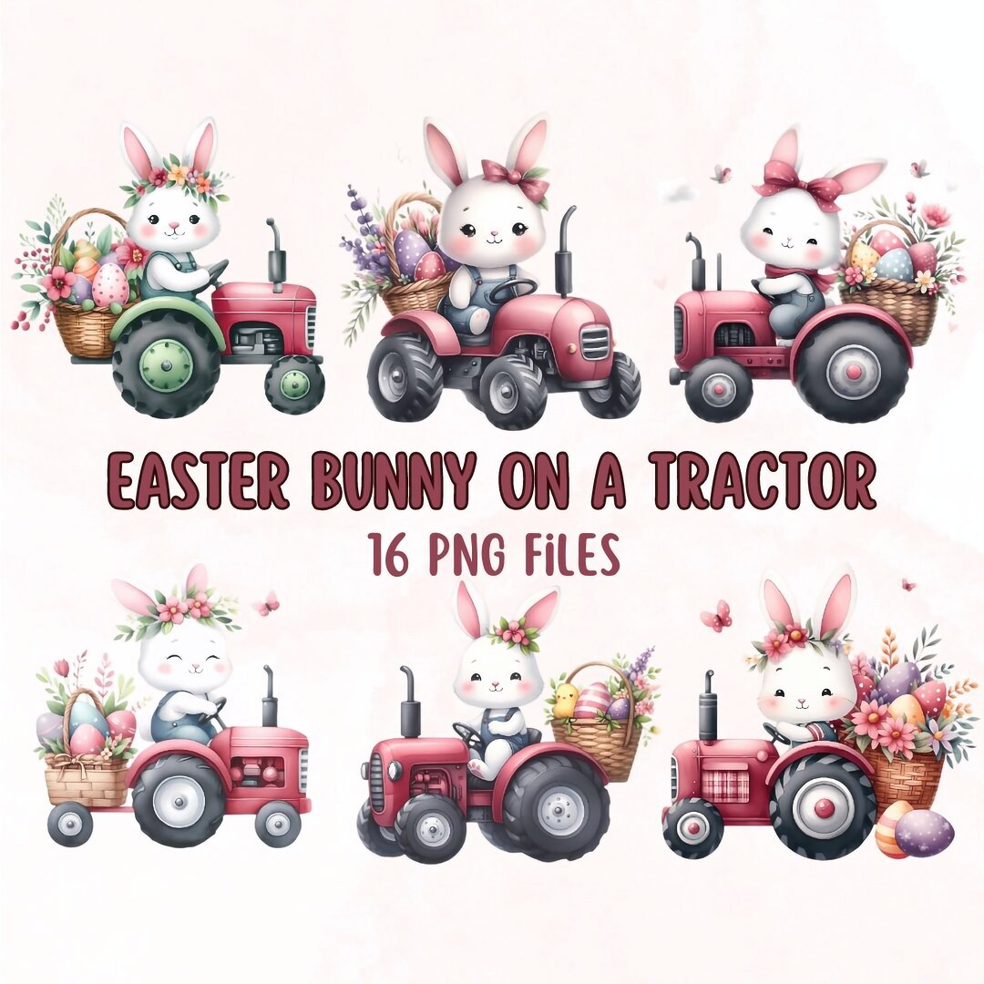 Clipart Bundle "easter Bunny on a Tractor",easter Basket,digital Image ...