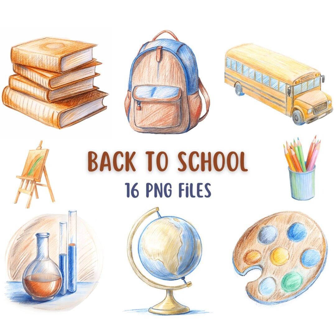 Back to School Clipart Set,school Clipart,school Supplies Png to Create ...