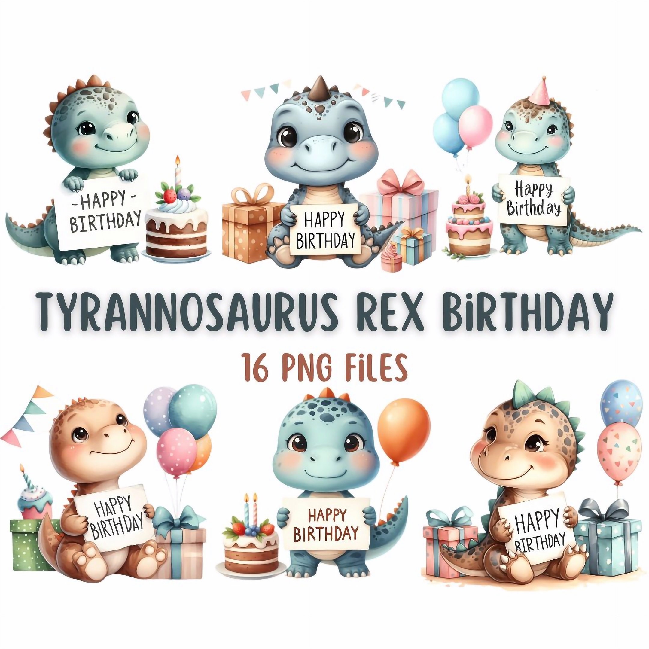 T-rex Birthday Clipart Bundle,tyrannosaurus Birthday,t-rex Baby ...