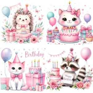 Clipart Collection Cute Animals on Birthday,watercolor Birthday Png ...