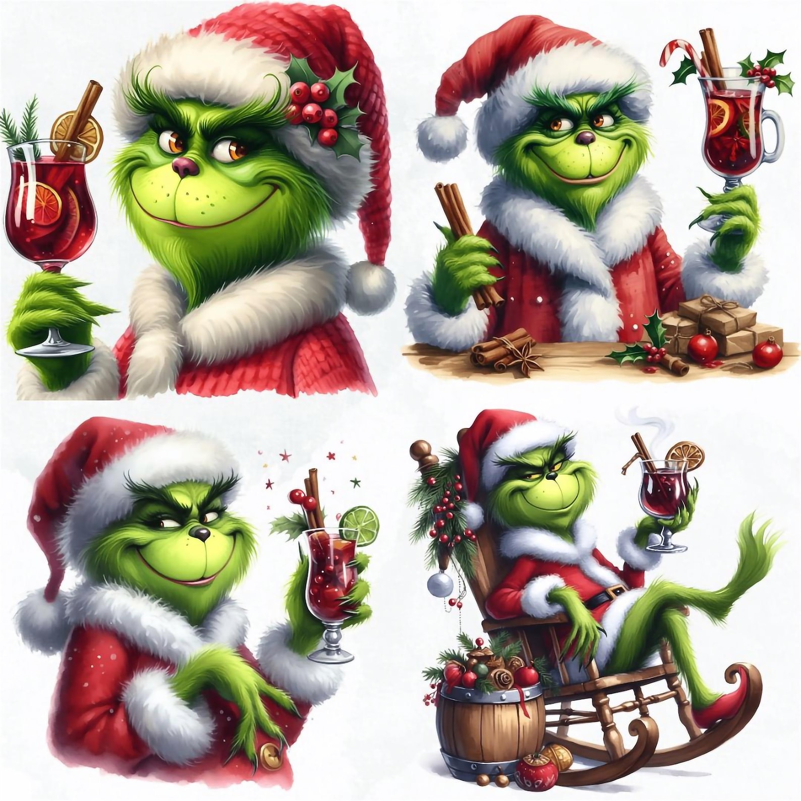 Clipart Set Grinch With Mulled Wine. Grinch Clipart,grinch Png to ...