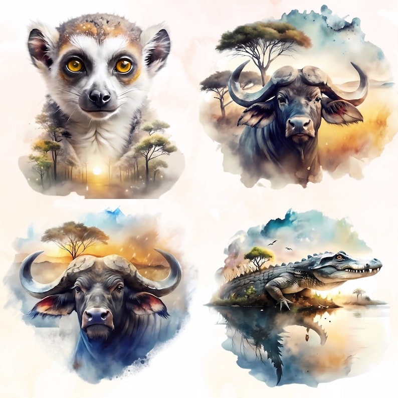 Safari Animals Clipart Bundle.african Animals Png to Create Posters ...