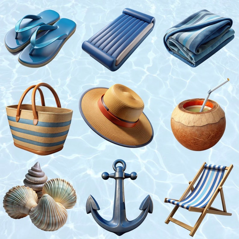 Beach Clipart Bundle .png Summer Cliparts for Printing on T-shirts ...